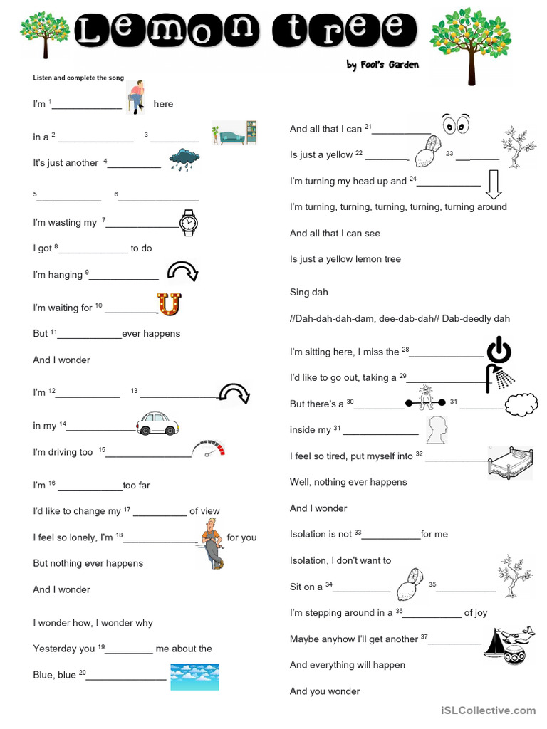Song Worksheet - Lemon Tree | PDF