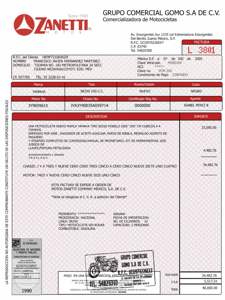 Factura Zanetti | PDF