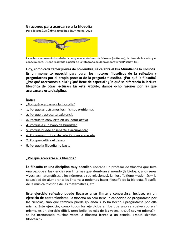 8 Razones para Acercarse A La Filosofia. | PDF | Amor | Experiencia