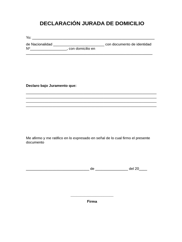 Declaración Jurada de Domicilio | PDF