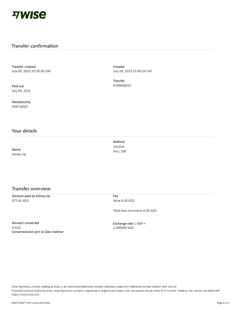 Wise Transaction Invoice Transfer 709606922 1220128927 En-7 | PDF ...