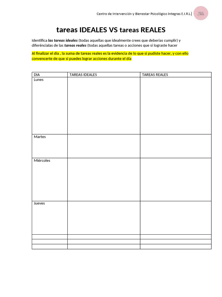 Tareas Ideales Vs Tareas Reales | PDF