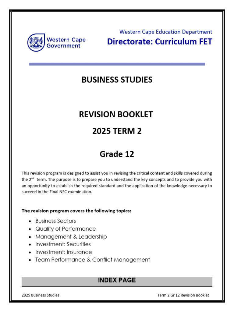 2025 Term 2 GR 12 BSTD Revision Booklet | PDF | Stocks | Insurance