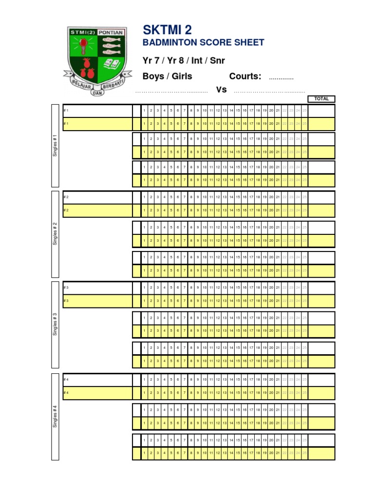 Badminton Match Score Sheet | PDF