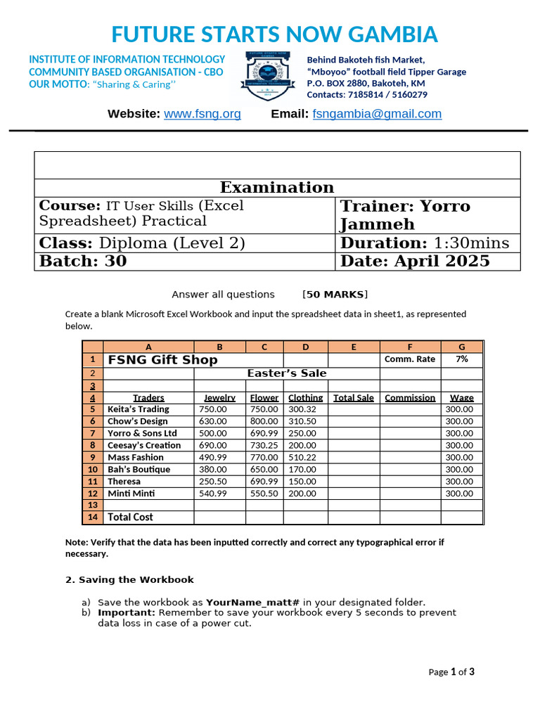 Excel Pratical b30 2025 - 011401 | PDF | Computing | Software