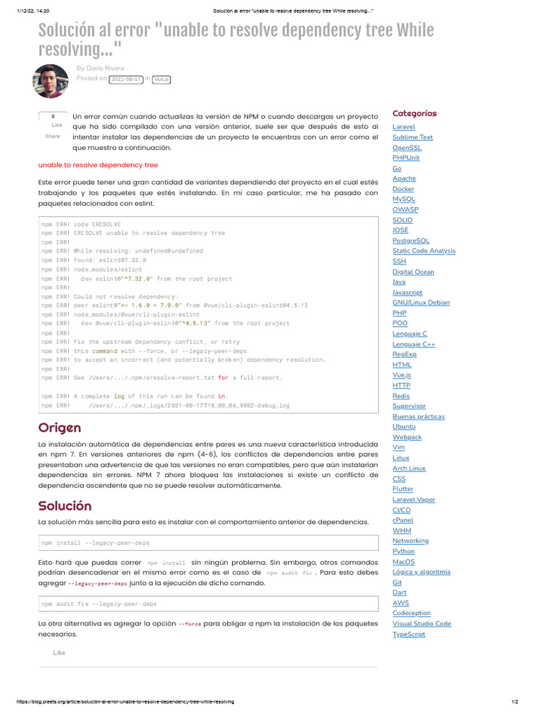 Solución Al Error _unable to Resolve Dependency Tree While Resolving... | PDF | Desarrollo de ...