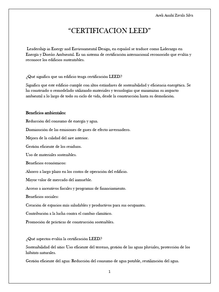 Certificacion Leed | PDF | Uso eficiente de energía | Sustentabilidad