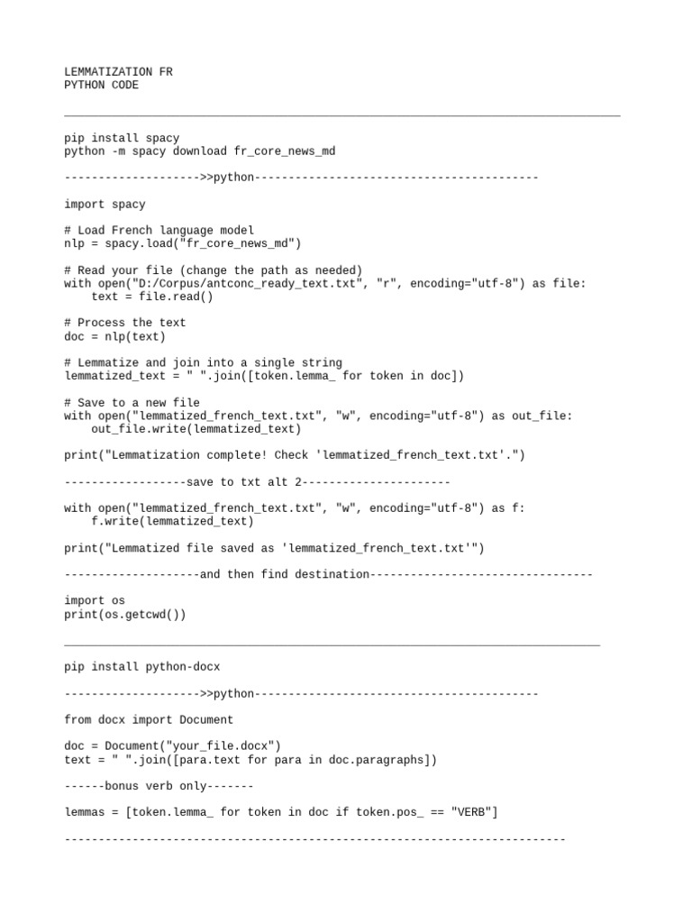 French Lemmatization in Python Code | PDF