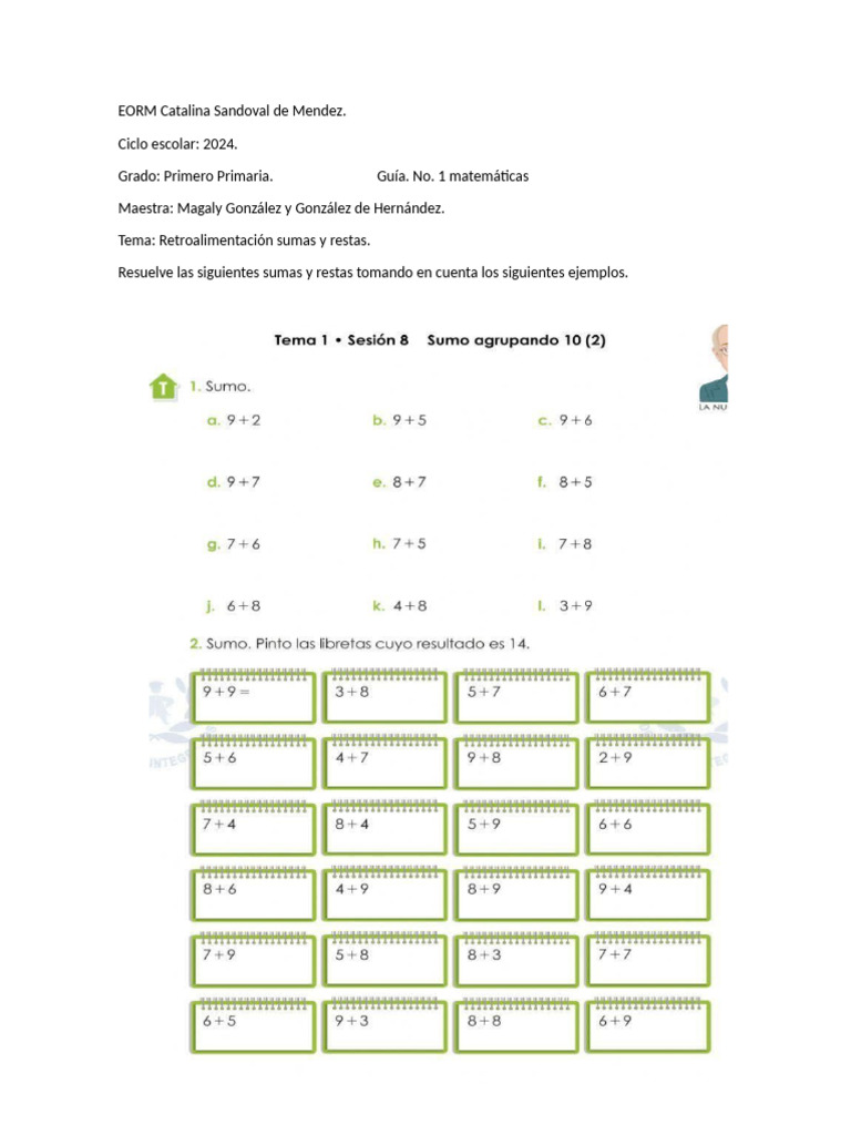 EORM Catalina Sandoval de Mendez Matematicas | PDF