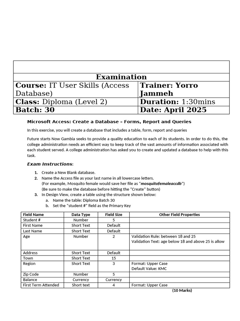 rREVIEW MS ACCESS FINAL EXAM BATCH | PDF | Databases | Microsoft Access