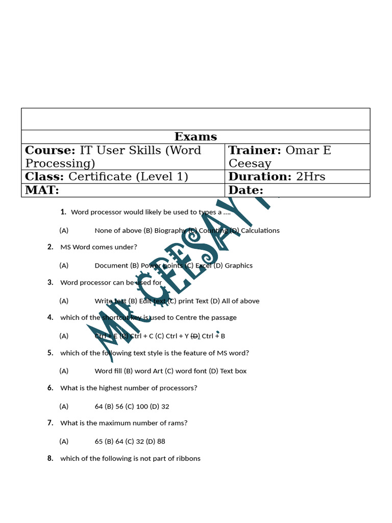 MS Word Practical Exam Instructions | PDF | Microsoft Word | Paragraph
