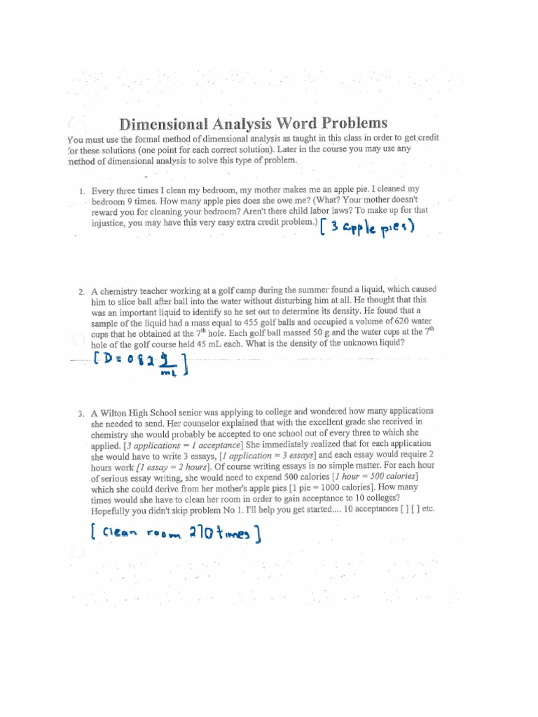 Dimensional Analysis Practice Problems 1 | PDF