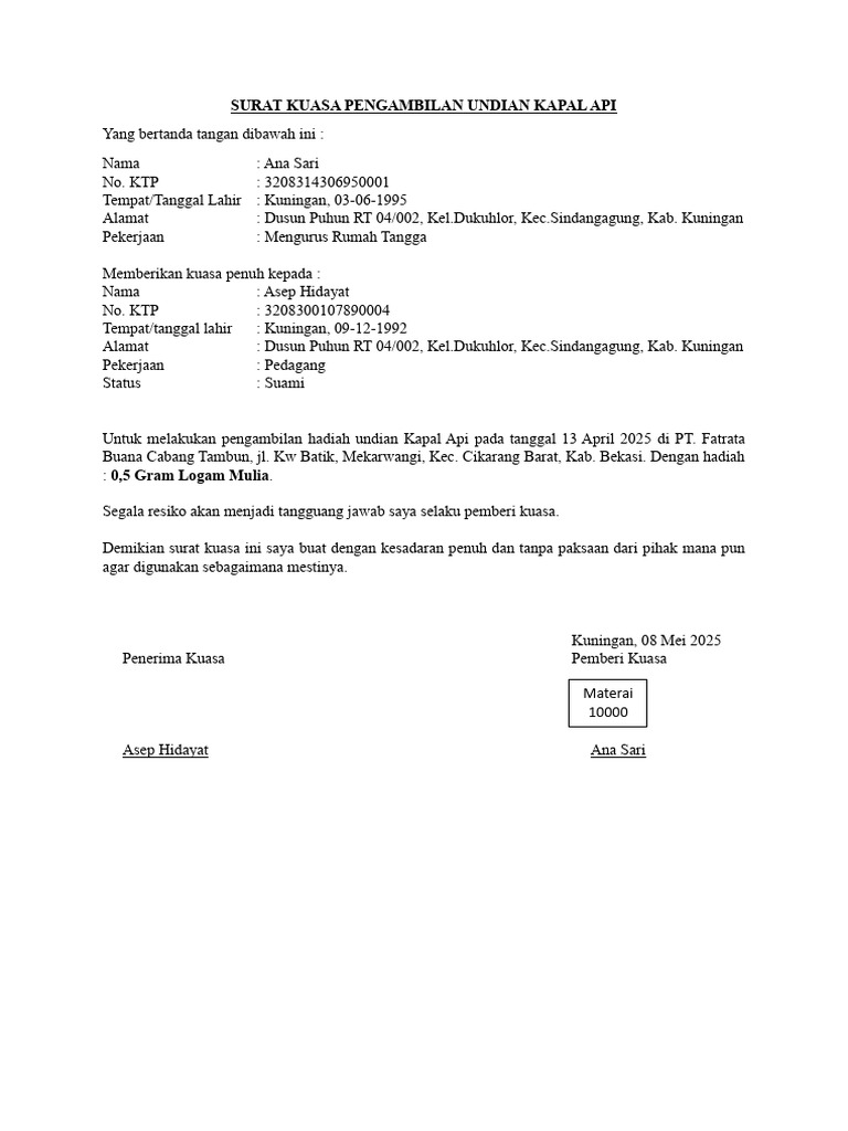 Surat Kuasa Asep Hidayat-1 | PDF