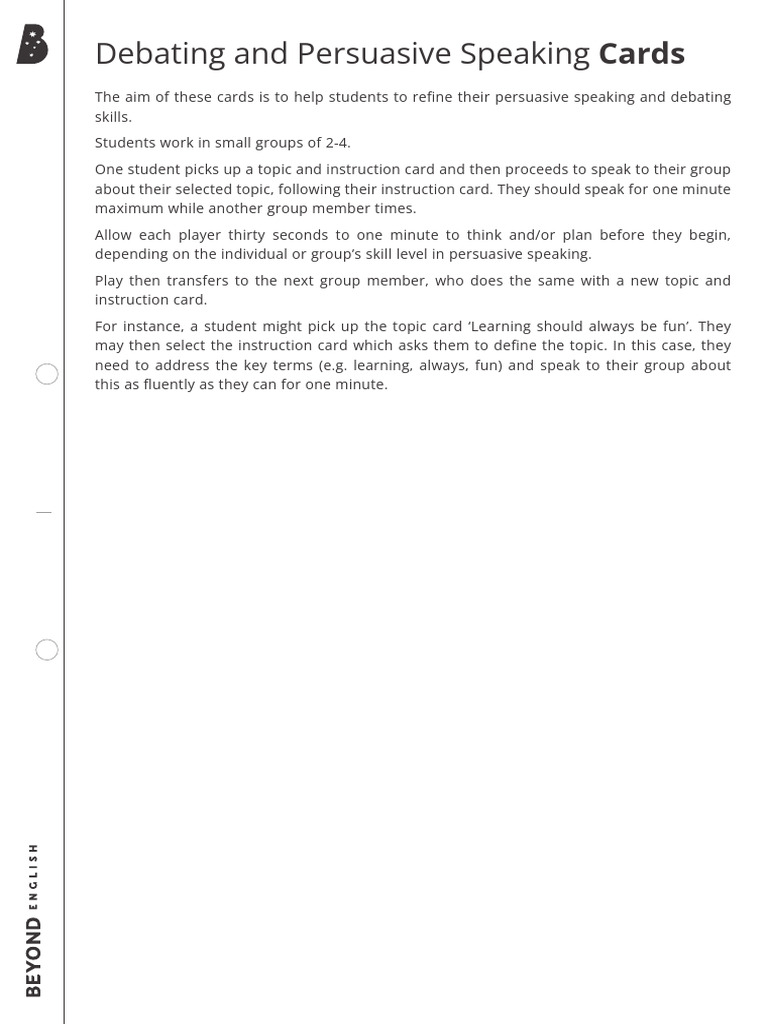 Debating and Persuasive Speaking Cards - Instructions | PDF