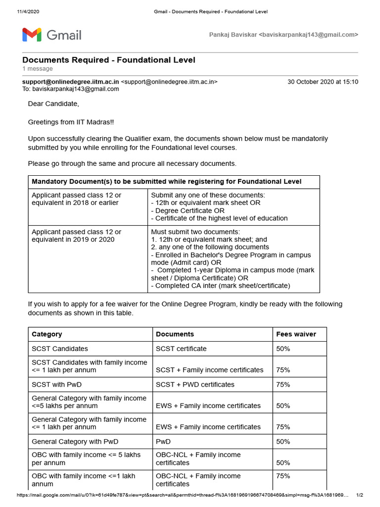 Gmail - Documents Required - Foundational Level | PDF | Educational Stages | Qualifications