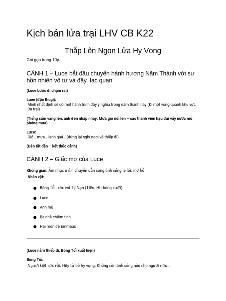 Kịch bản lửa trại LHV CB K22 | PDF