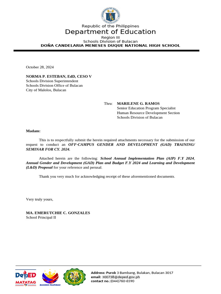 Transmittal Letter (GAD Attachments 2024) | PDF