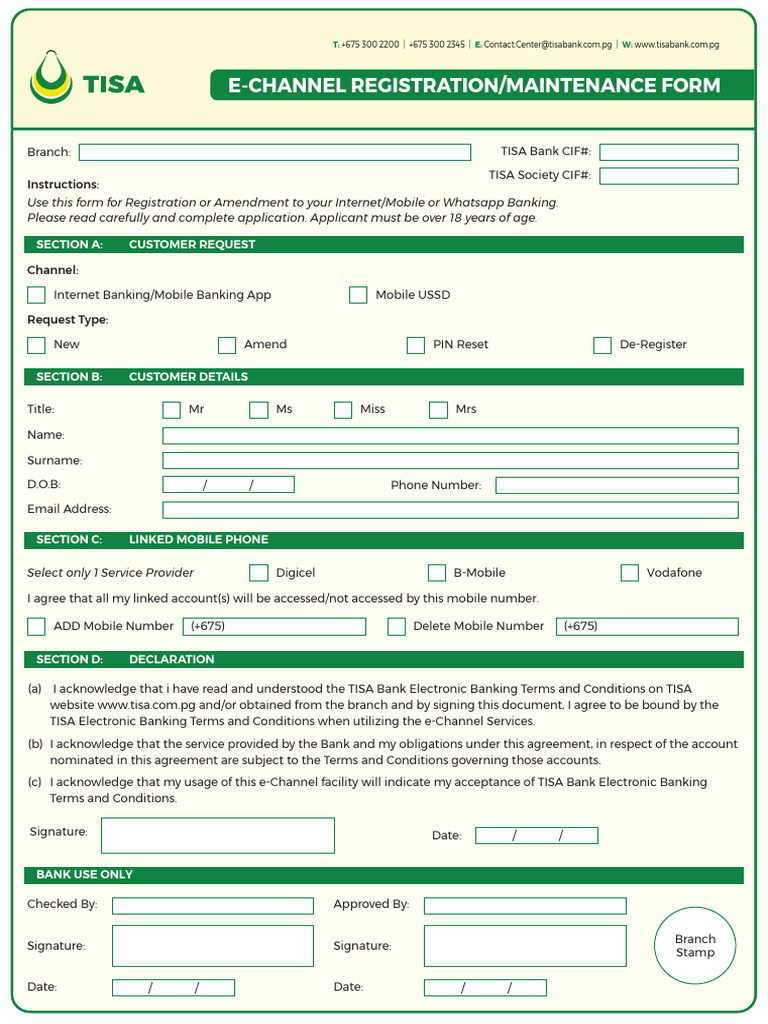 TISA E-Channel Registration Form | PDF | Online Banking | Banks & Banking