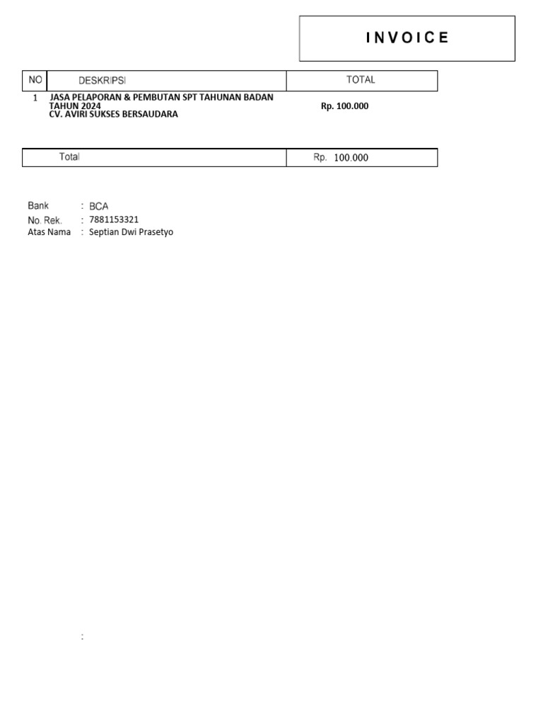 Invoice. CV - Aviri Sukses Bersaudara | PDF