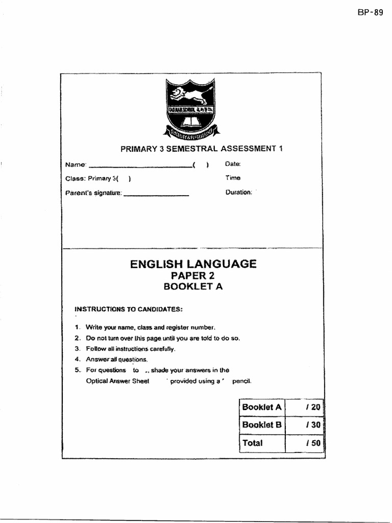 P3 English SA1 2022 Taonan | PDF