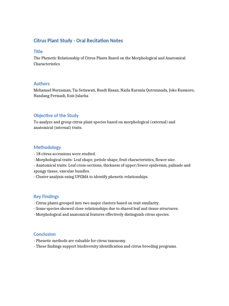 Citrus Phenetic Recitation Notes | PDF