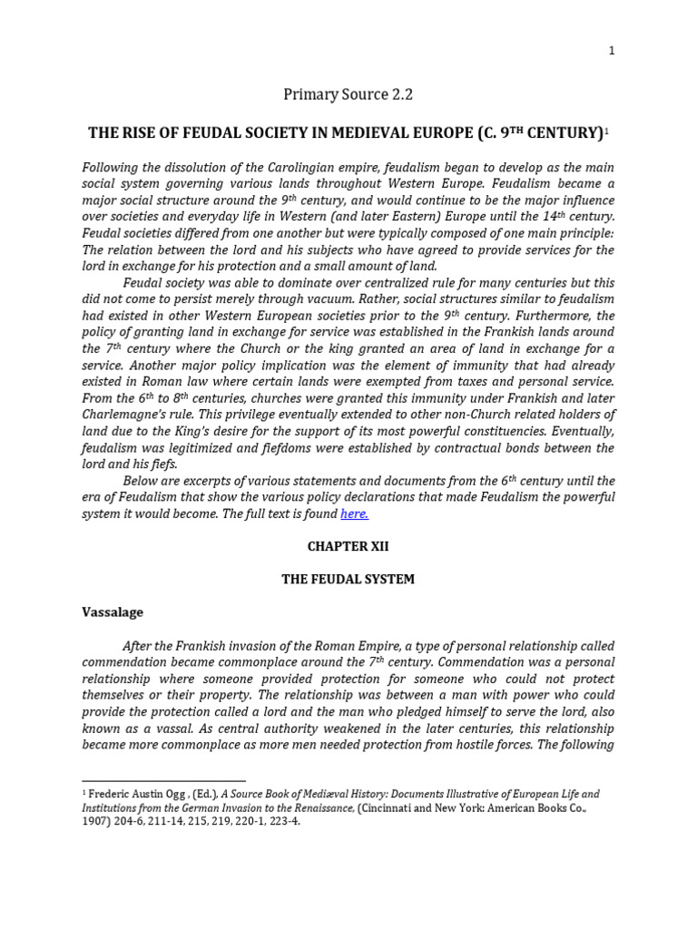 Primary Source 2.2 Rise of Feudal Europe | PDF | Feudalism | Medieval Law