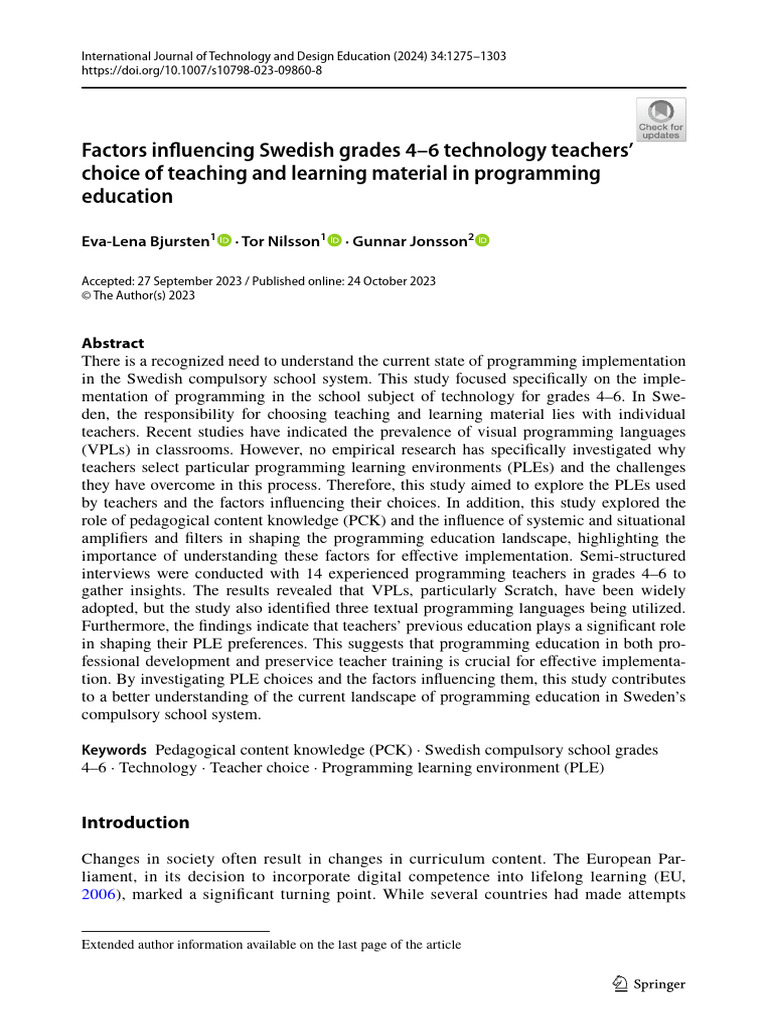 Factors Influencing Programming Education in Sweden | PDF | Teachers ...