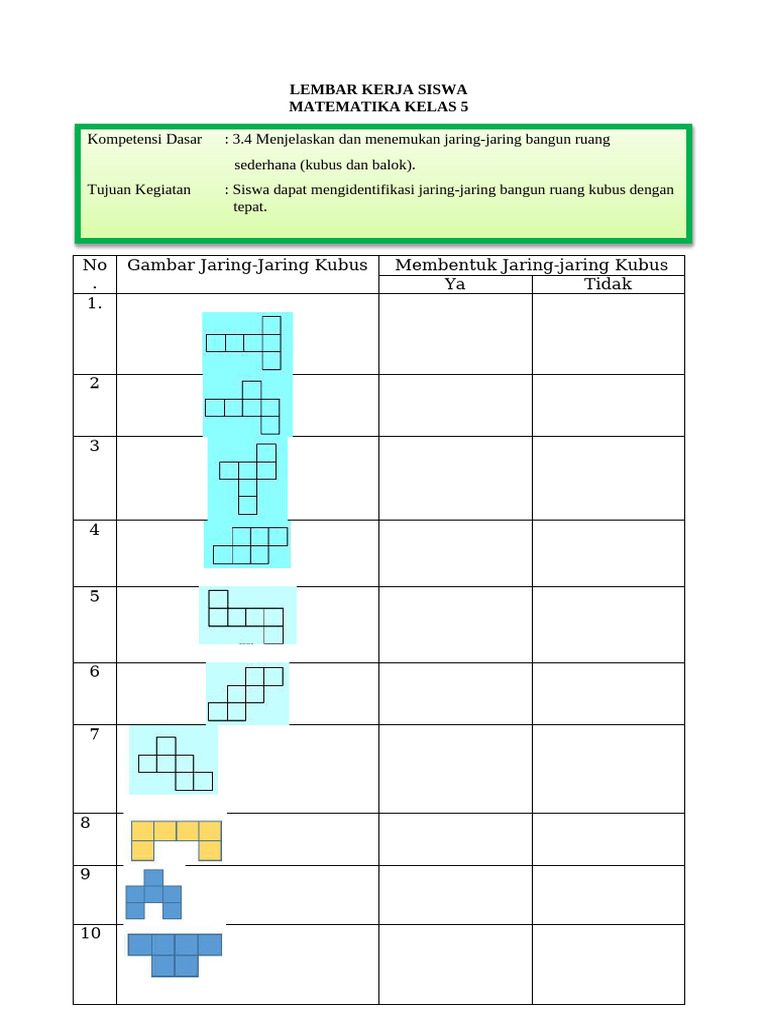 LKPD Jaring-Jaring Kubus Kelas 5 | PDF