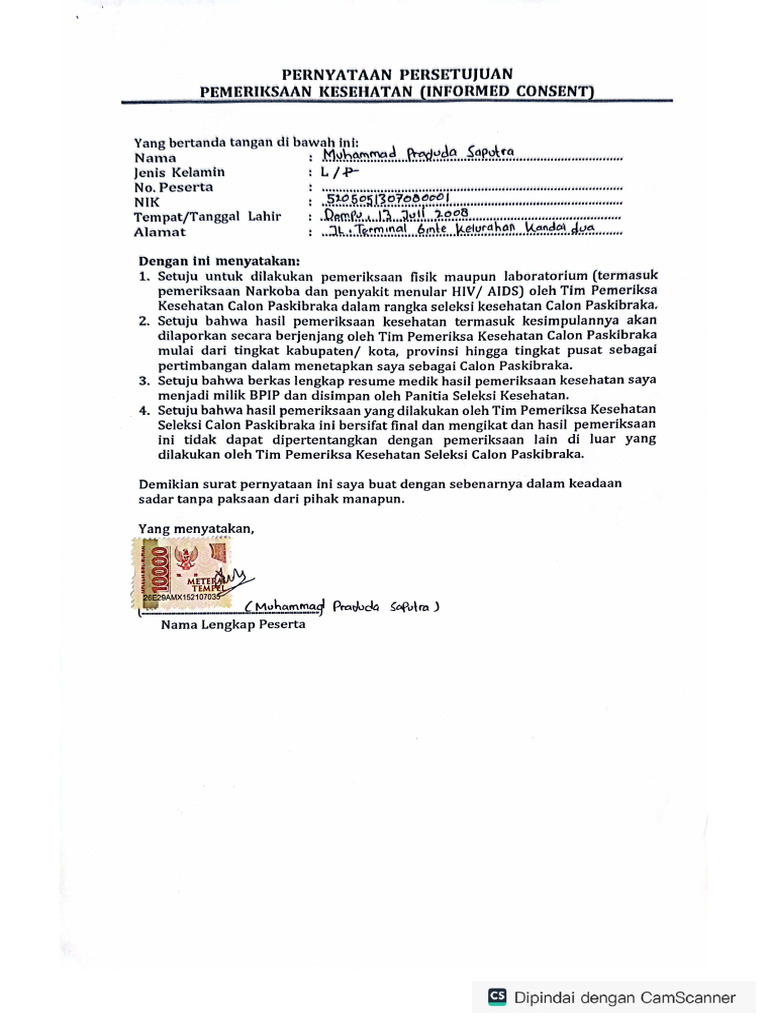 Surat Pernyataan Paskib | PDF