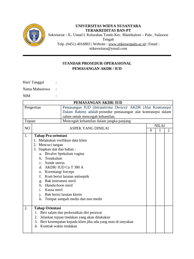 Sop Pemasangan Iud | PDF
