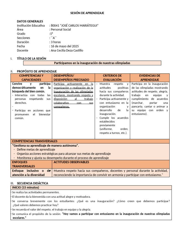 SESIÓN PESONAL SOCIAL 16 de Mayo | PDF | Aprendizaje | Evaluación