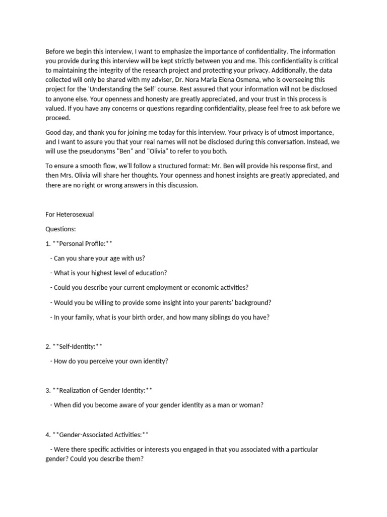 Interviewing Couples Project | PDF | Identity (Social Science) | Privacy