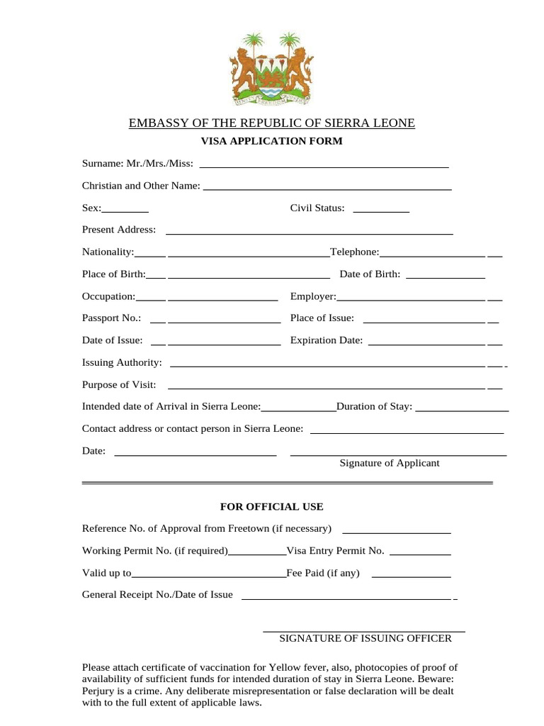 Main - Sierra Leone Visa Application Form Embassy of The Republic of ...