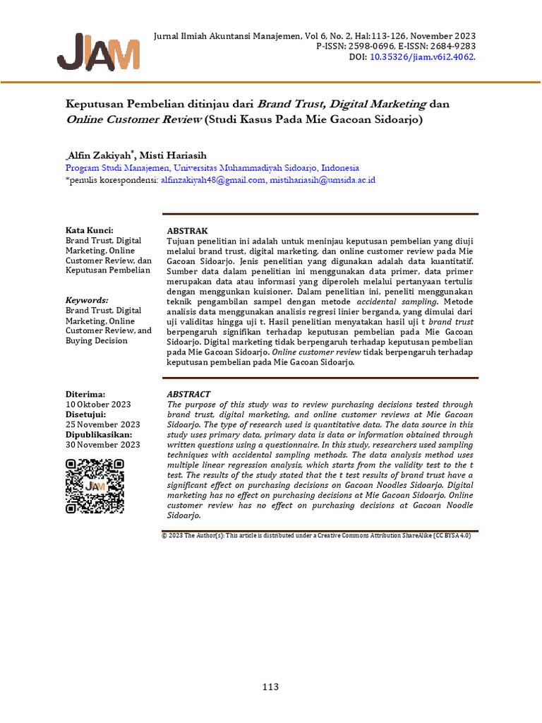 Variabel Digital Marketing Tidak Berpengaruh-Zakiyah and Hariasih 2023 ...