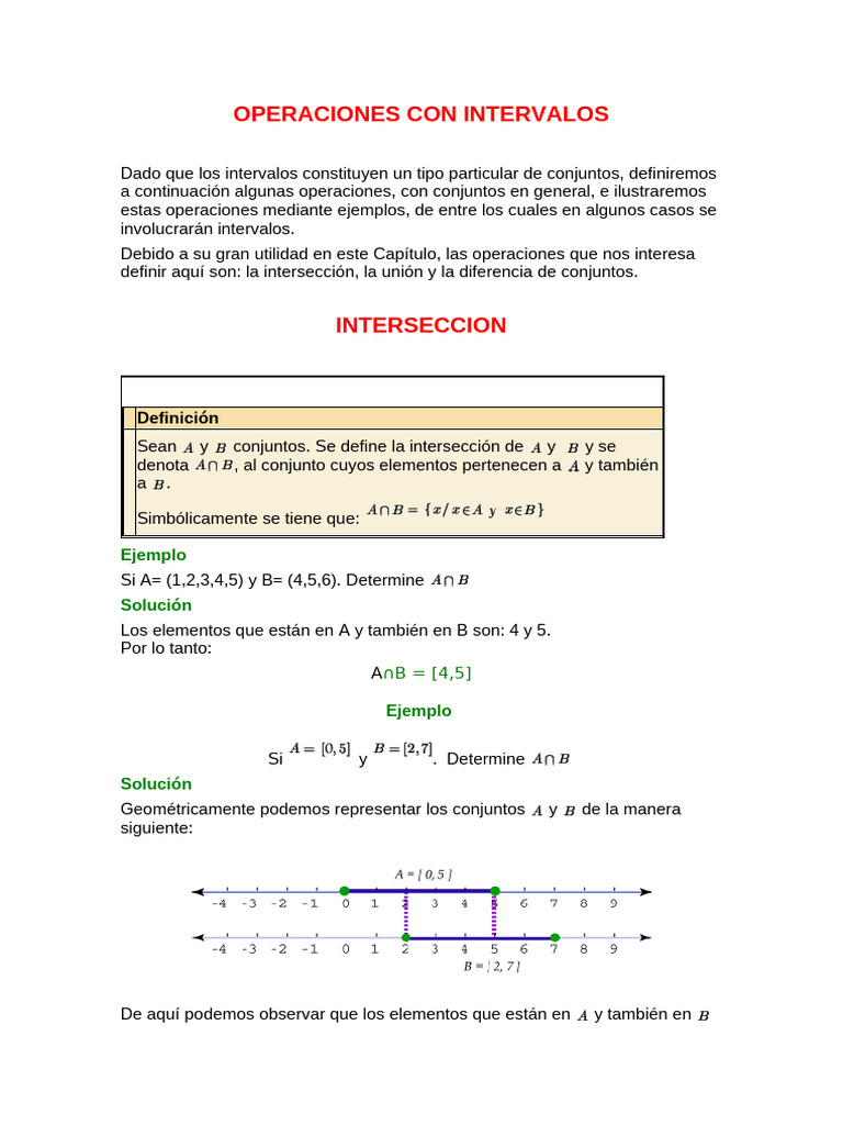 Operaciones Con Intervalos | PDF | Intervalo (Matemáticas) | Matemáticas