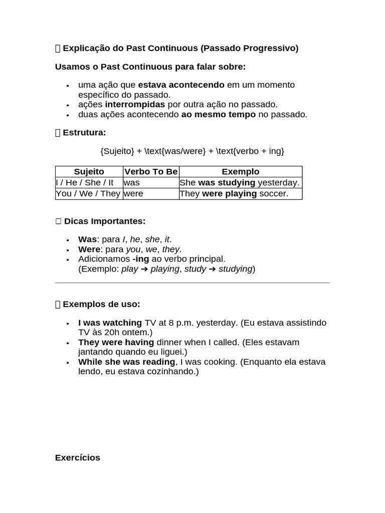 ? Explicação Do Past Continuous e Simple Present Turma | PDF