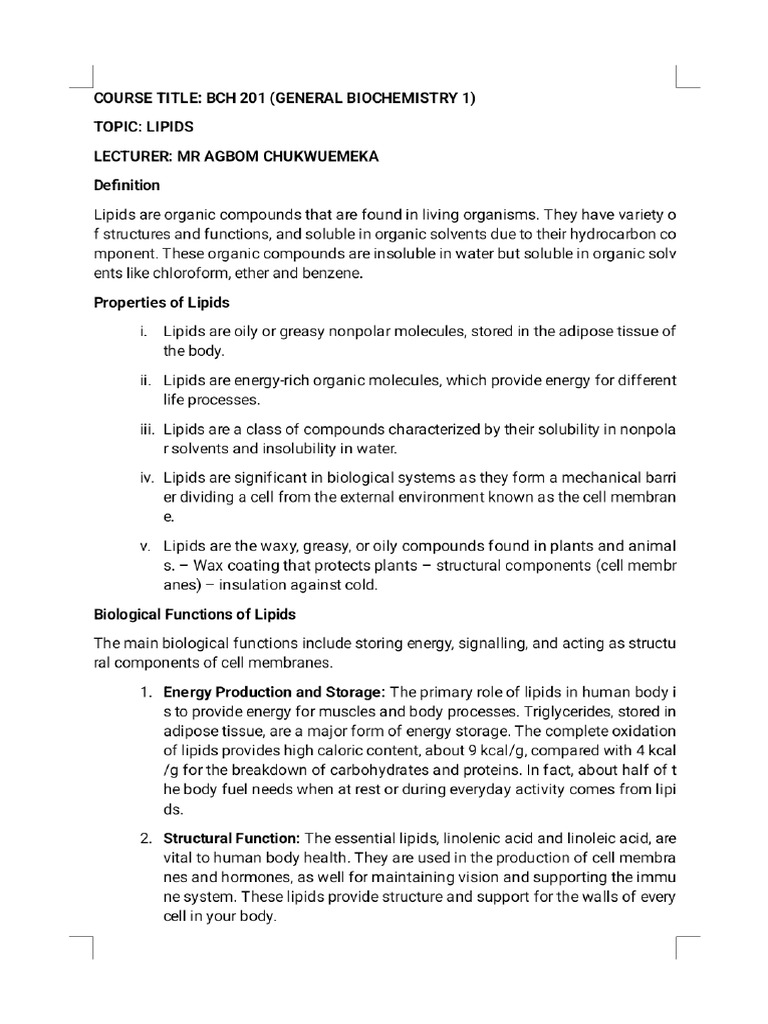BCH 201 Lipids _Phoenix | PDF