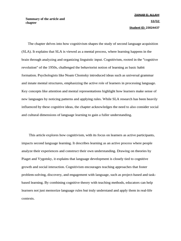 Summary of The Article and Chapter | PDF