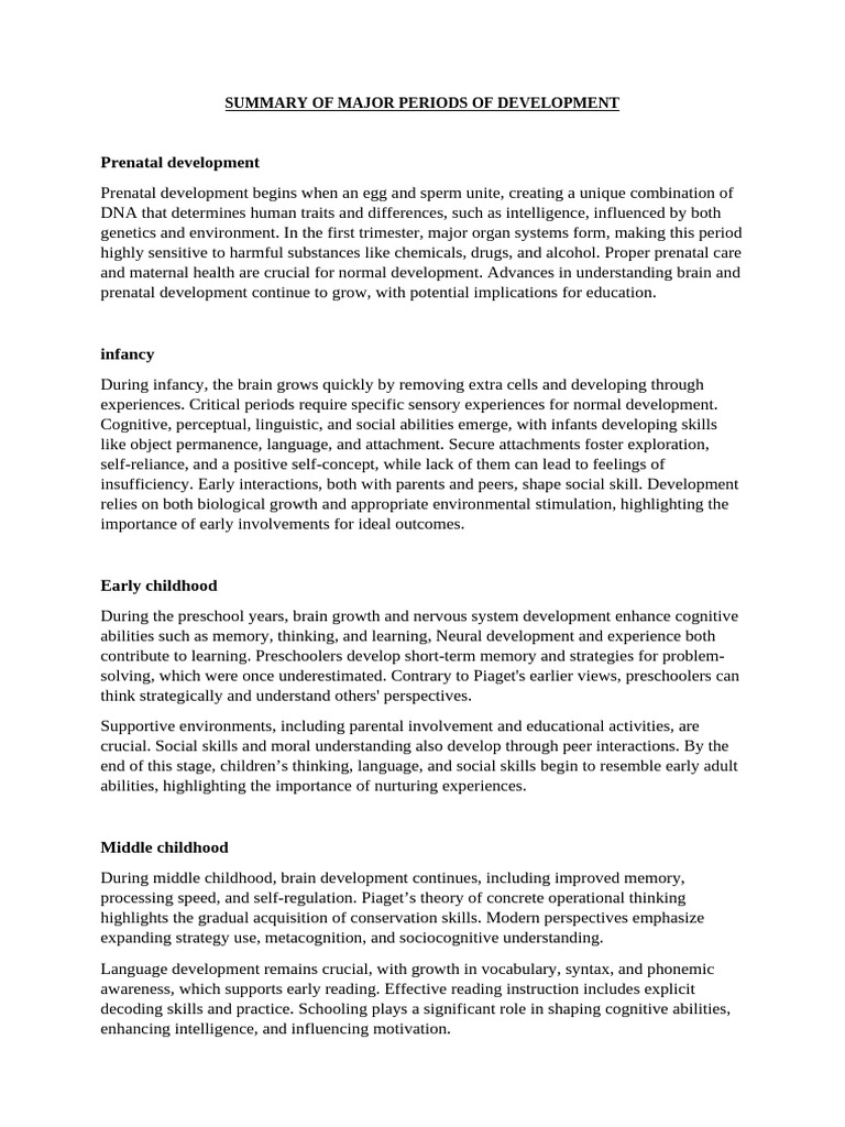 Early Childhood Development Insights | PDF | Adolescence | Thought