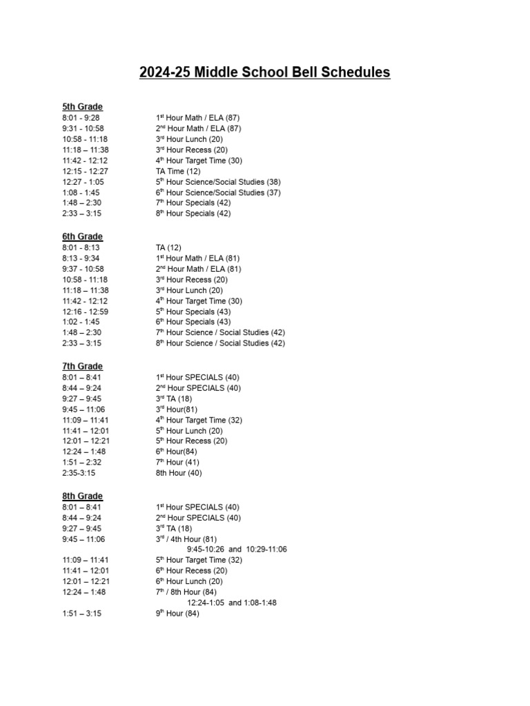 MS Bell Schedule | PDF