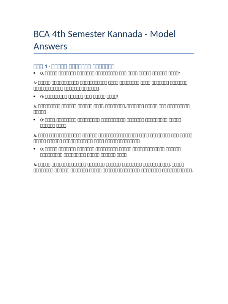 BCA 4th Sem Kannada Model Answers | PDF