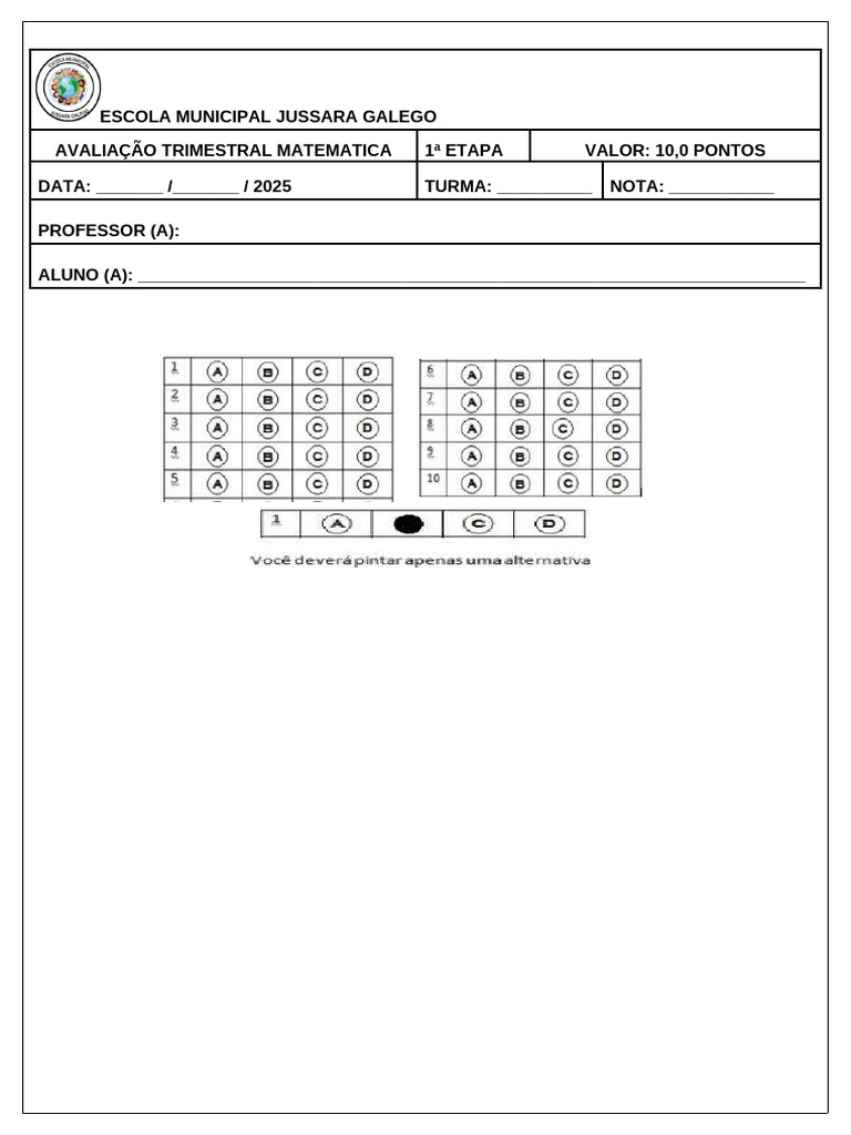 Matriz Prova Trimestral Jussara Galego | PDF