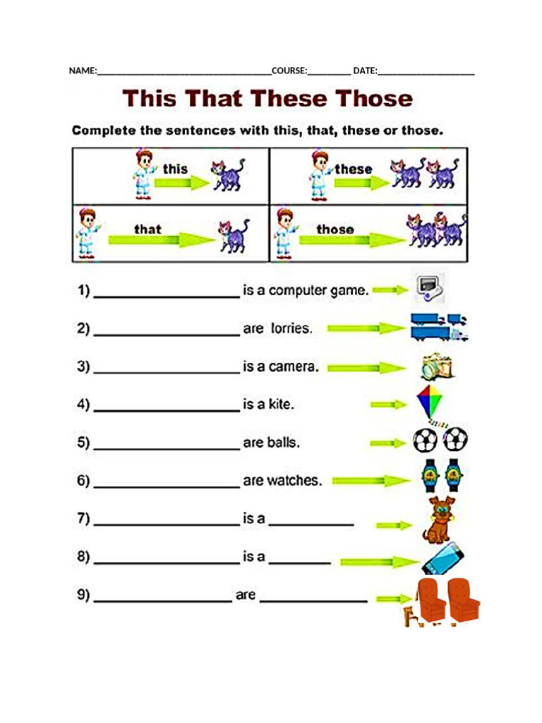 This That These Those Worksheet | PDF