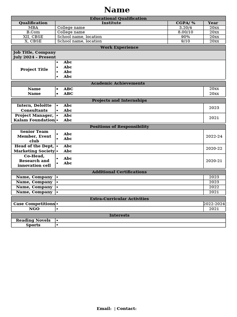 Simple One-Page Template 1 - AceMBA | PDF