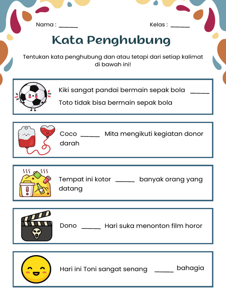 Kata Penghubung Bahasa Indonesia Lembar Kerja Siswa Biru Merah Orange ...