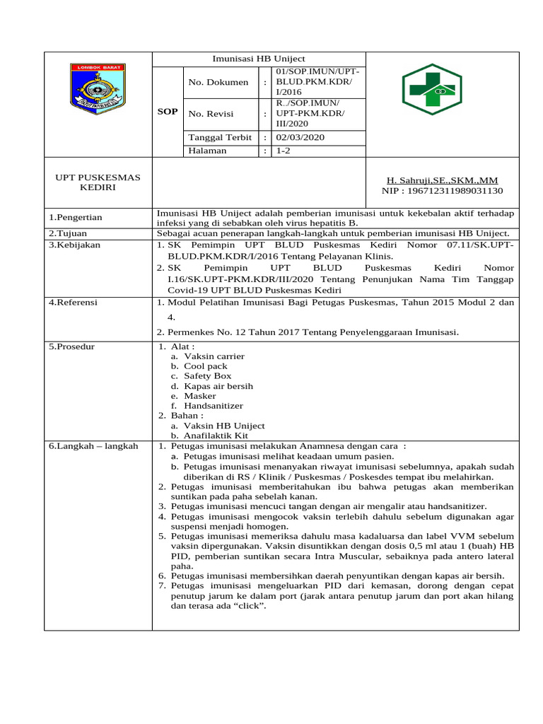 01 SOP IMUNISASI HB UNIJECT | PDF