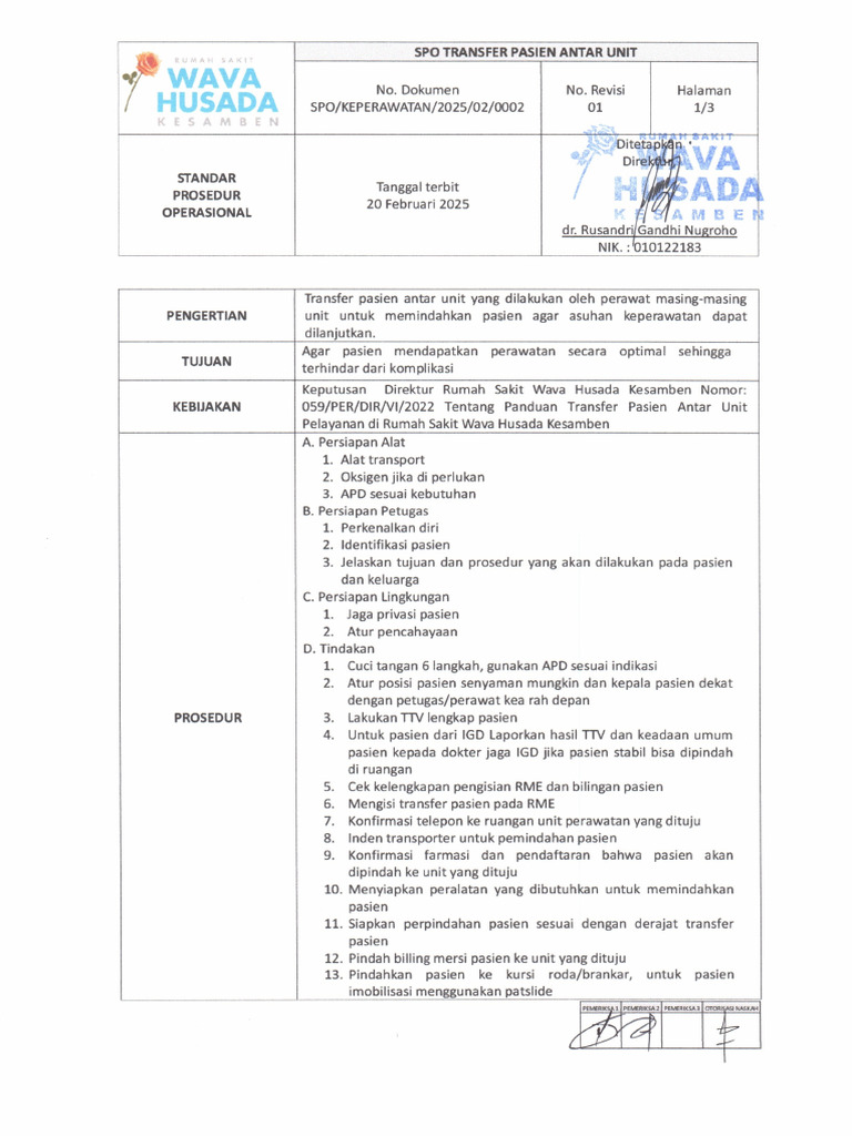 Spo - Keperawatan - 2025 - 02 - 0002 Spo Transfer Pasien Antar Unit | PDF