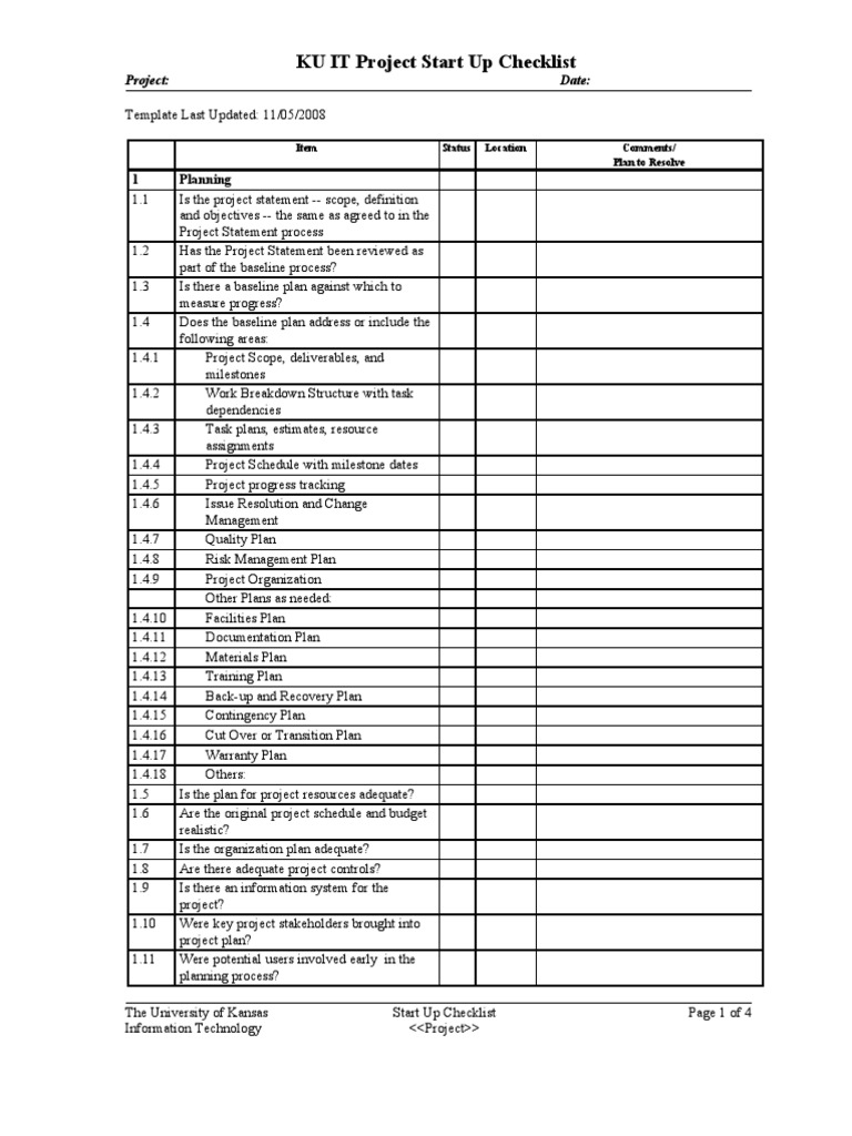 Start Up Checklist | PDF | Quality Assurance | Project Management