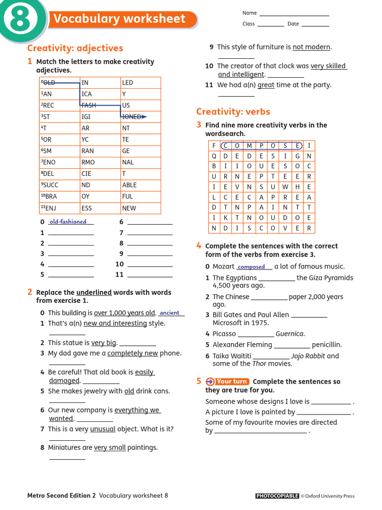 Vocabulary Worksheet: Creativity: Adjectives | PDF | Linguistics