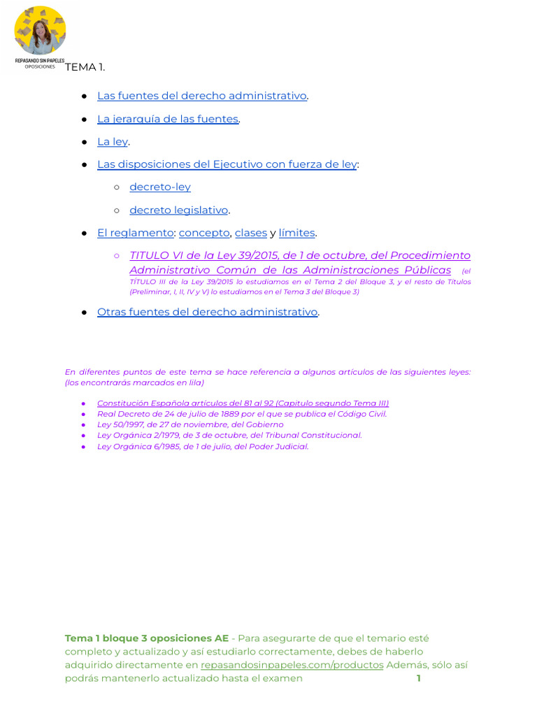 Tema 1 Bloque 3 - 2023.2 Oposiciones AE de Repasando Sin Papeles - YouTube | PDF | Regulación ...